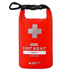Breakwater Supply™ Waterproof Marine First Aid Kit Boat Safety Tool Kit, 100 Piece AFAK Emergency Supplies in Dry Bag, IFAK Trauma Kit for Kayaking, Jet Ski, Fishing, Surfing, Sailing, Canoeing (Red)