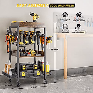 Power Tool Organizer Garage Storage Organization Shelving Tool Holder Drill Rack Shelf Rolling Tool Cart Open Tool Chest Cabinet Box Organizer with Wheels Workshop Garage Gift Ideas for Men Dad