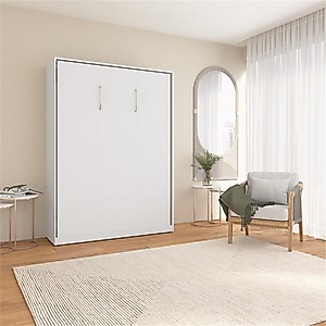 Bestar Claremont 59W Full Murphy Bed in White, Sleeping Arrangement for Multipurpose Area, Bedroom, Guest Room, or Living Room