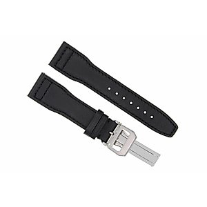 Ewatchparts 22MM LEATHER WATCH STRAP BAND DEPLOY CLASP COMPATIBLE WITH IWC PILOT PORTUGUESE WATCH BLACK