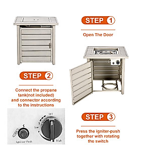 OutVue 28 Inch Propane Fire Pit Table, Outdoor Gas Fire Pits with Lid & Lava Rock, 50000 BTU Firepit for Dinning, Party in Outside, Patio, Garden or Yard (Light Grey)