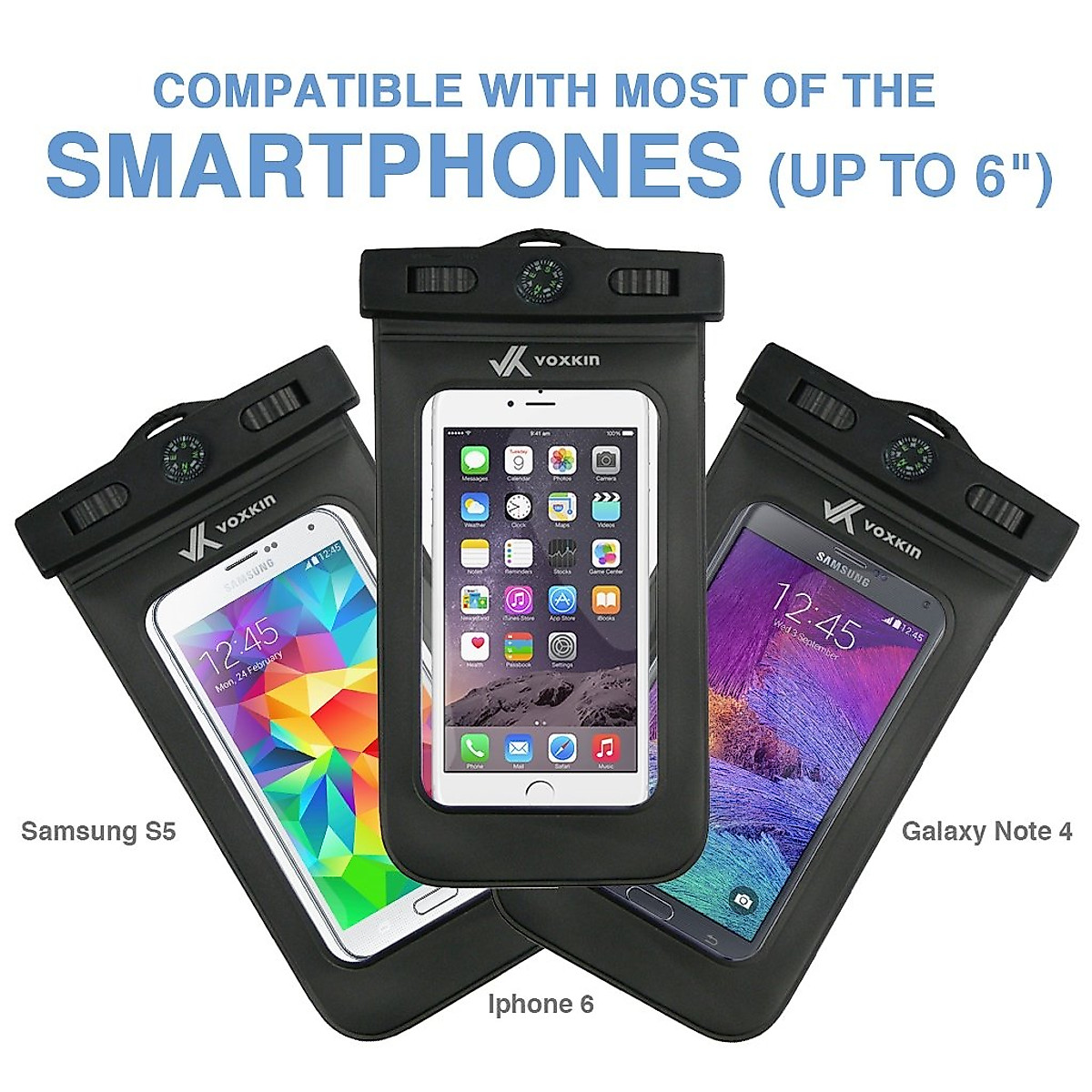 Voxkin Premium Quality Universal Waterproof Case with Armband, Compass, Lanyard - Best Water Proof, Dustproof, Snowproof Pouch Bag for iPhone 12 Pro Max, 12 Mini, S21 Ultra, S20, OnePlus 8, Pixel 5