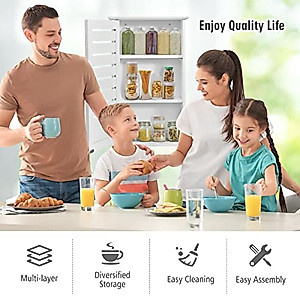 Bathroom Cabinet Wall Mount, 14"x22" Wooden Medicine Cabinet with Door and Adjustable Shelf, Over Toilet Storage Wall Hanging Cabinets for Bathroom, Bedroom, Kitchen, Laundry Room (White)