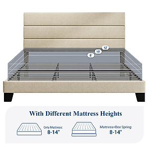 Allewie King Size Platform Bed Frame with Fabric Upholstered Headboard and Wooden Slats Support, Fully Upholstered Mattress Foundation/No Box Spring Needed/Easy Assembly, Beige