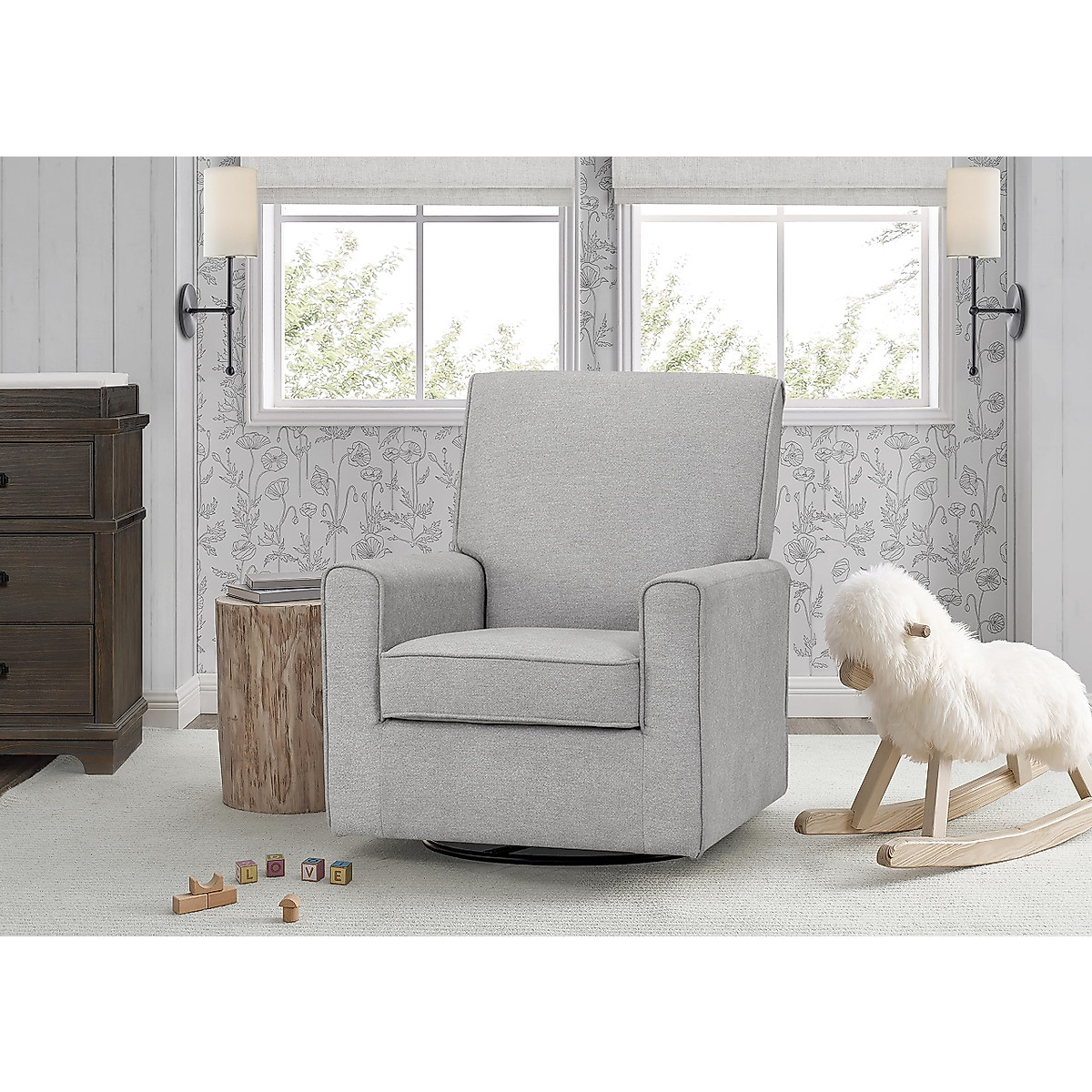 Delta Children Sophie Nursery Glider Swivel Chair with LiveSmart Performance Fabric Fabric, Nickel