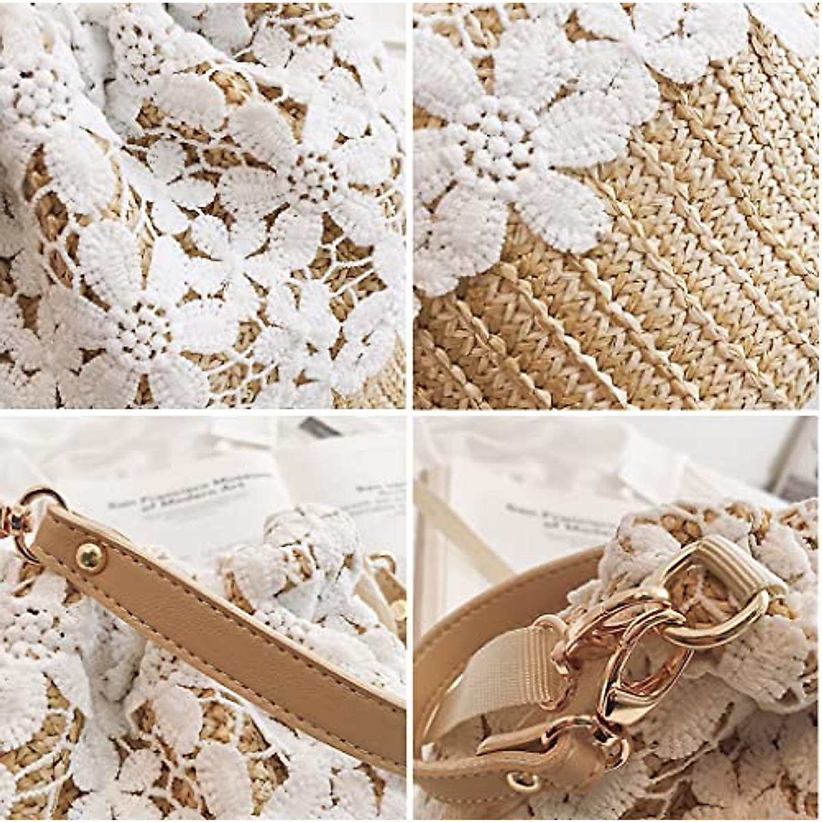 Straw Bag Beach Bag Small Tote Bag Shoulder Bag Flower Lace Handbag Satchel Crossbody Bag Purses 2023