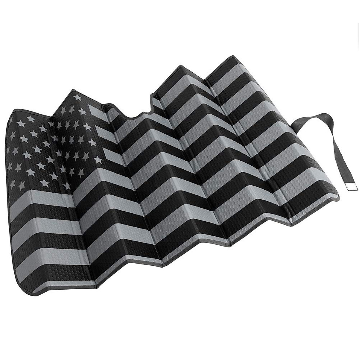 BDK USA American Flag Black Curved Windshield Sunshade Accordion Folding Style Auto Shade for Car Truck SUV Van Blocks UV Ray Sun Visor Protector Easy Setup Keeps Your Vehicle Cool - 58 x 27 inches