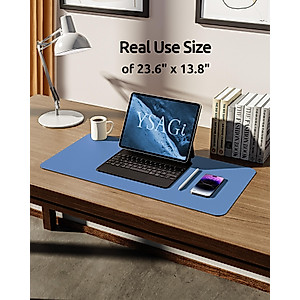 YSAGi Leather Desk Protector, Office Mat, Large Mouse Mat, Non-Slip PU Leather Blotter, Laptop Desk Pad, Waterproof Writing Pad for Office and Home (Sea Blue, 23.6" x 13.8")