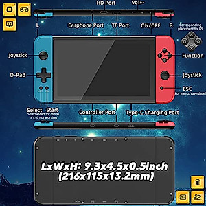 X70 Handheld Game Console 7.0 inch Pro Retro Games Consoles Classic Video Games Pad Style Preinstalled System Built-in Rechargeable Battery Gaming Consoles 64GB Blue Red