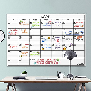 CLEVER CLEAN Large Dry Erase Wall Calendar - 24"x 36" Undated Monthly Calendar for Home, Office, Classroom - Reusable Laminated Task Organizer