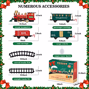 BainGesk Train Set with Steam Locomotive Engine, Christmas Train Set for Christmas Tree, Electric Train Toys with Smoke, Light & Sounds, for 3 4 5 6 7 8+ Year Old Boys Girls