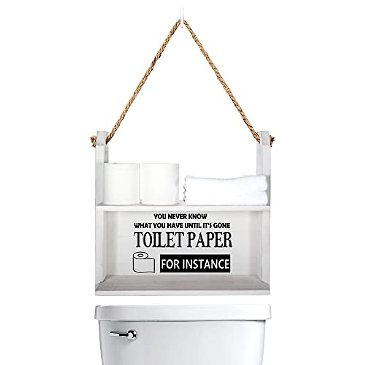 OFIDELITY 2 Tier Over Toilet Storage Bathroom Organizer Shelf, for Toilet Paper Holder Storage, Restroom Decor Wall Hanging Shelves with Hanging Hook, Bottles Towel Organisers Rack (Seat)