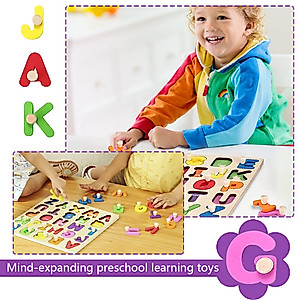 Alphabet Puzzle Wooden Puzzles with Board Knob for Toddlers 1 2 3 4 5 Year Old ABC Puzzle Shape Alphabet Learning Puzzles Toy, Great Preschool Gifts for Girls and Boys