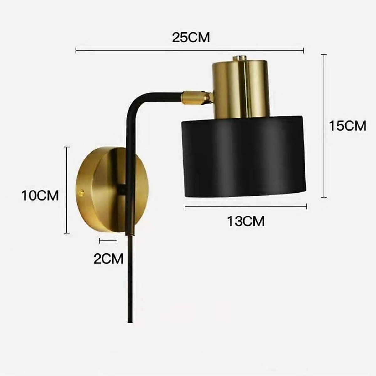 VUCICA Rotatable Gold Wall Lamp with Plug in Cord and Switch Plug in Wall Sconce Black Bedside Reading Light E27 Adjustable Modern Wall Lighting Fixture for Bedroom Bed Side Hotel Study Room