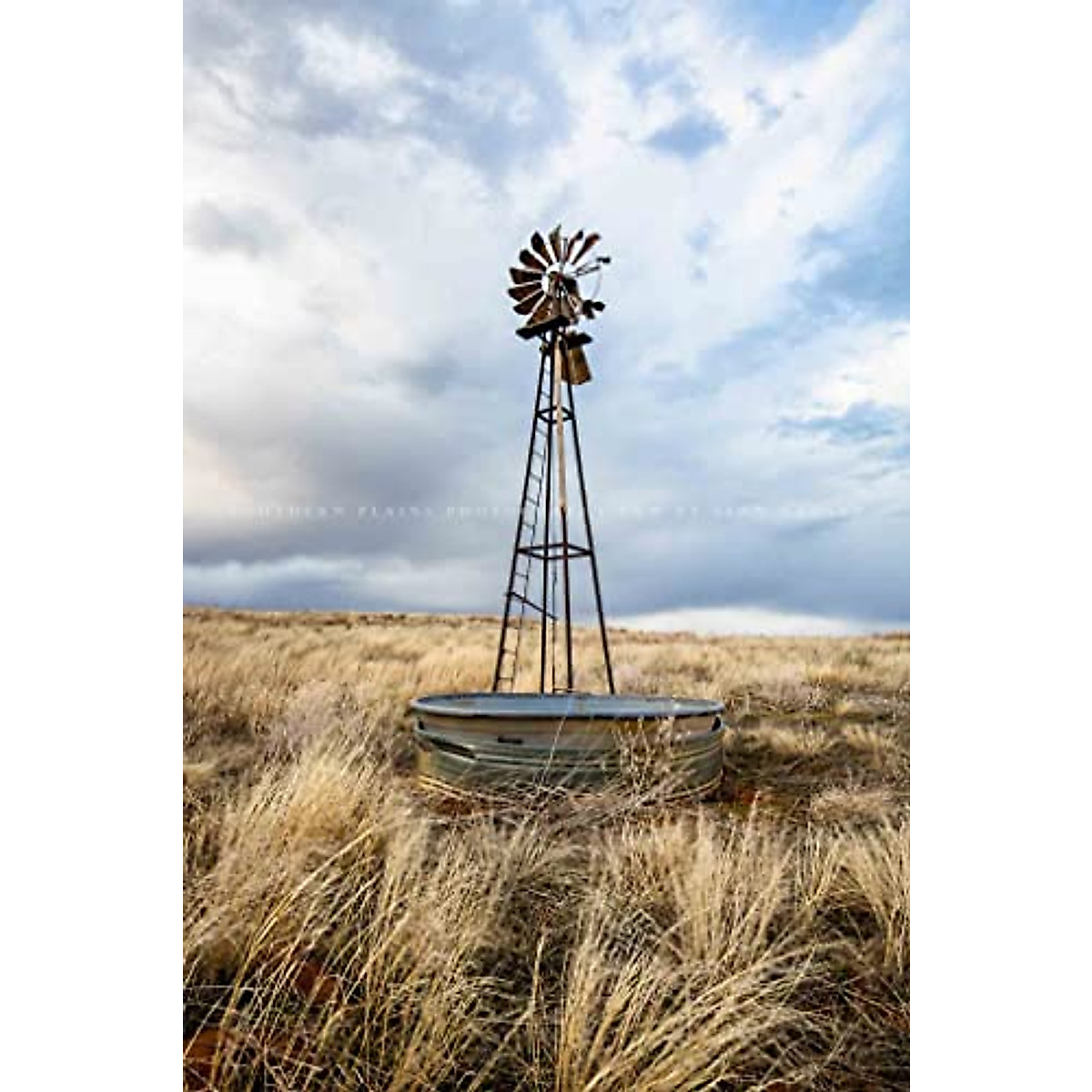 Country Photography Print (Not Framed) Vertical Picture of Old Windmill and Water Tank in Prairie Grass in Oklahoma Farm Wall Art Farmhouse Decor (5" x 7")