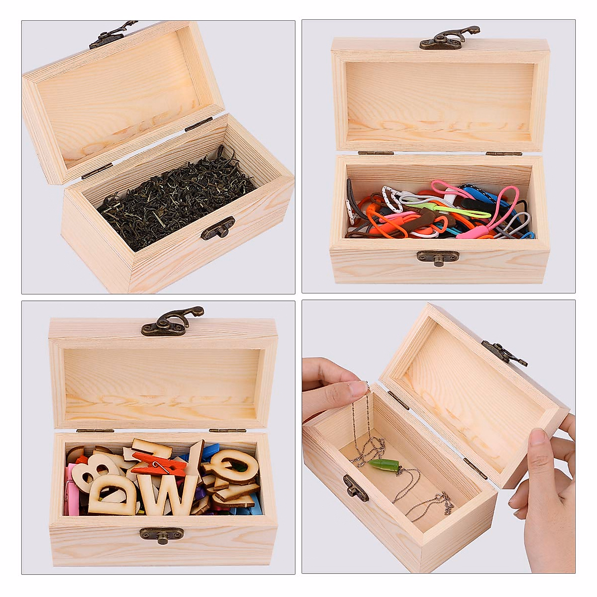 Unfinished Wood Box , Dedoot 2 PCS 5.5x2.75x2.87 Inch Small Wood Craft Box with Locking Clasp Rectangle Wood Gift Box Organizer for Jewelry Artist Tool and Brush Storage Box