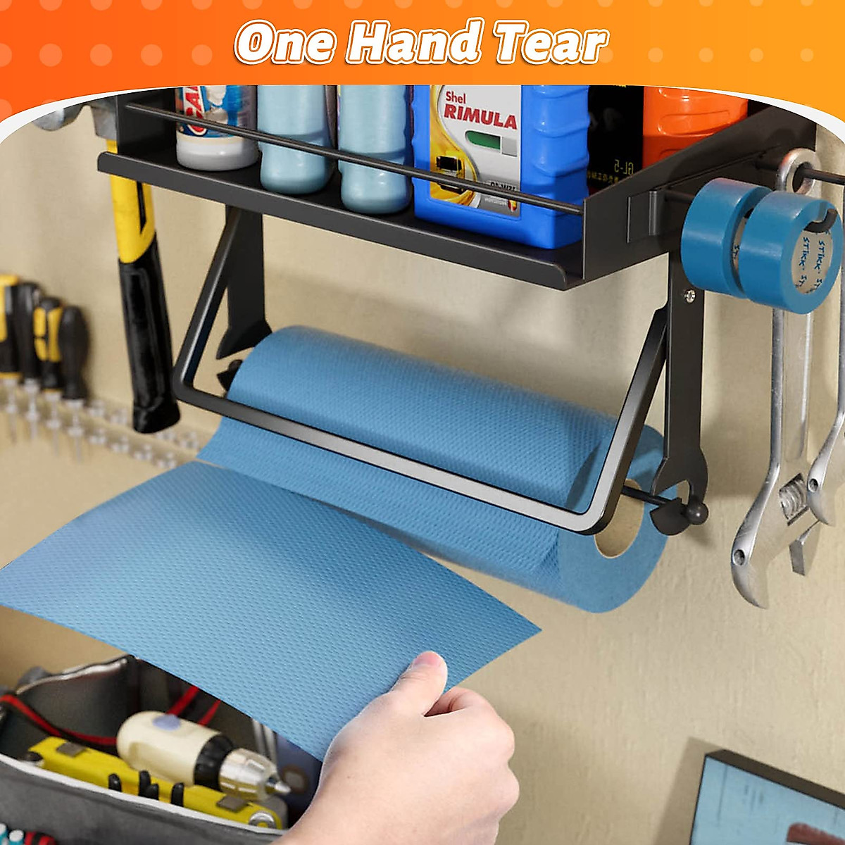 Lorbro Paper Towel Holder with Shelf, Towel Racks for Bathroom, Wall Mounted Towel Rack 3 Bar, Bathroom Towel Storage with Wooden Shelf, Bath Towel Holder for Bath Organizer Decor, RV, Wall Tow