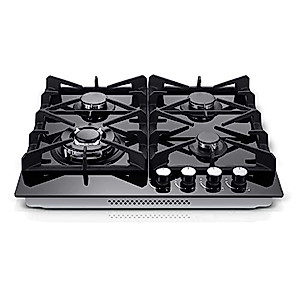 Gas Stove Top 24 inch Eascookchef,24 inch Gas Cooktop 4 Burner,Gas Stove Top NG/LPG Convertible,Black Tempered Glass Dual Burners Propane Cooktop with Thermocouple Protection,Bulit-in Gas Hob