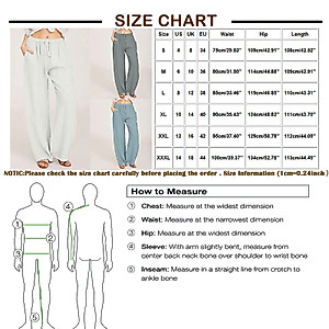 PETYCZEN Women's Cotton Linen Pants Summer Casual Elastic Waist Straight Leg Sweatpants Relaxed Fit Drawstring Wide Leg Pants Loose Beach Palazzo Pants Trousers with Pockets(C-Light Blue,X-Large)