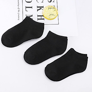 KEREDA 15 Pairs Kids Ankle Socks Boys Girls Half Cushion Low Cut Athletic Socks 6-8 Years Black