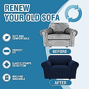 H.VERSAILTEX Chair Cover 1-Piece Stretch Couch Covers for 1 Cushion Couch Sofa Cover Spandex Non Slip Soft Form Fit Furniture Protector with Elastic Bottom (Chair, Navy)