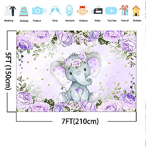 Avezano Purple Elephant Baby Shower Backdrop Lavender Floral Little Elephant Baby Shower Background Girl Elephant Baby Shower Party Decorations Photoshoot Props (7x5)