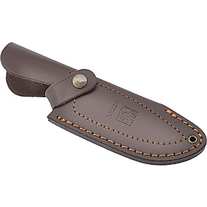 Joker Hunting Knife Montés II CL58, 4.33 inches Blade, Curly Birch Wood Handle, with Brown Leather Sheath, Tool for Fishing, Hunting, Camping and Hiking