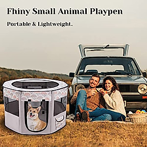 Fhiny Portable Small Animal Playpen, Breathable Rabbit PlayPen with Cover and Mesh Windows Foldable Guinea Pig Cage Tent Indoor Outdoor for Bunny Ferret Chinchilla Kitten Puppy (Grey)