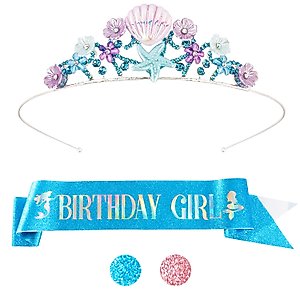 Didder Mermaid Themed Party Outfit: Sash, Crown and Decorations for Girls