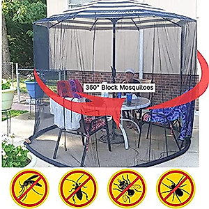 cjc Patio Umbrella M-osquito Netting with Zipper Door, Polyester Mesh Screen, Height Diameter Adjustable, for Outdoor Patio Garden (Black, 11-12FT)