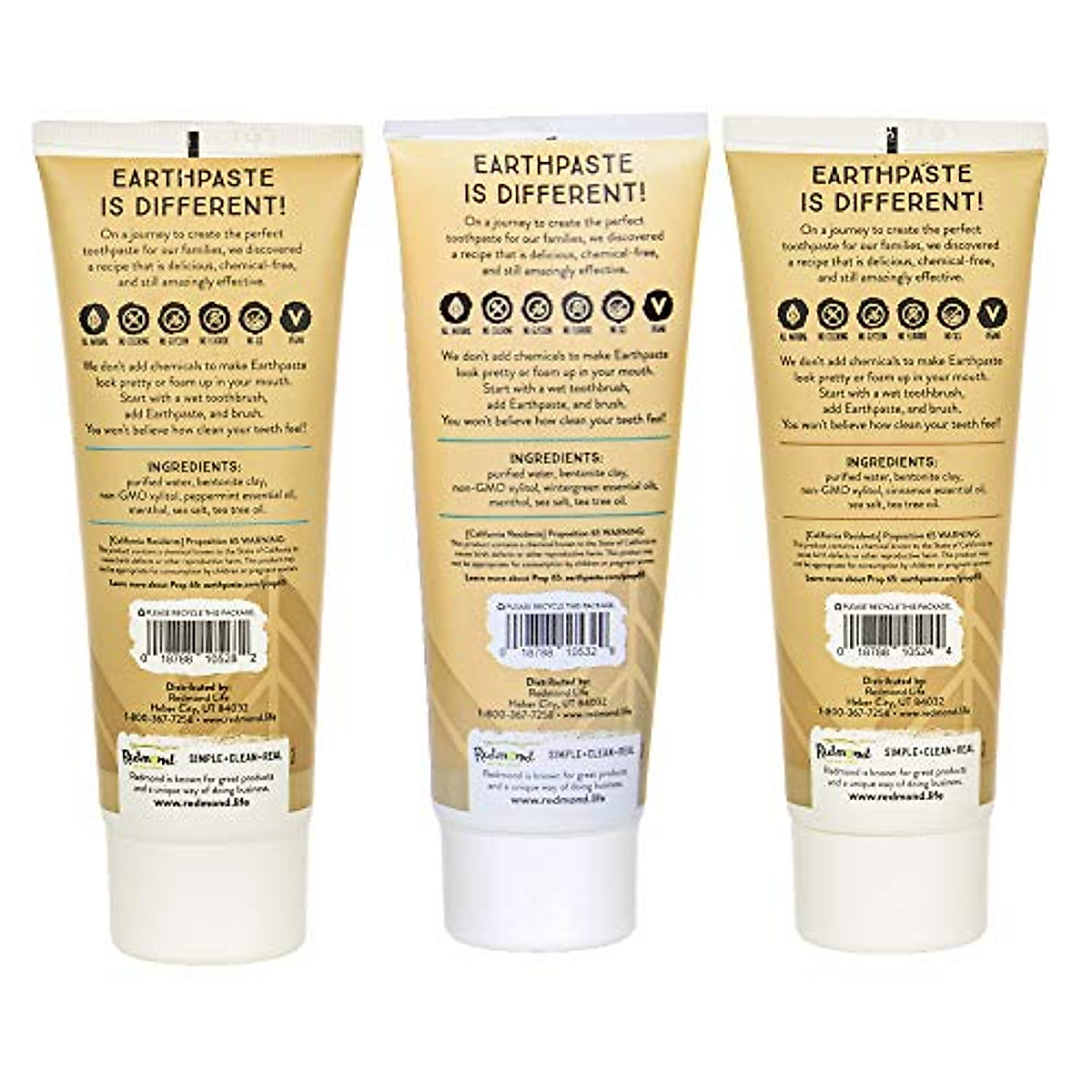 Redmond Redmond earthpaste - natural non-fluoride toothpaste, 4 ounce tube (3 pack, peppermint, wintergreen, cinnamon)