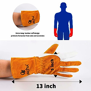 Ovacha Men Women Forge Welding Gloves Safety Extra Long Sleeve Heat Resistant Cowhide Gloves Powerful Welding Accessories