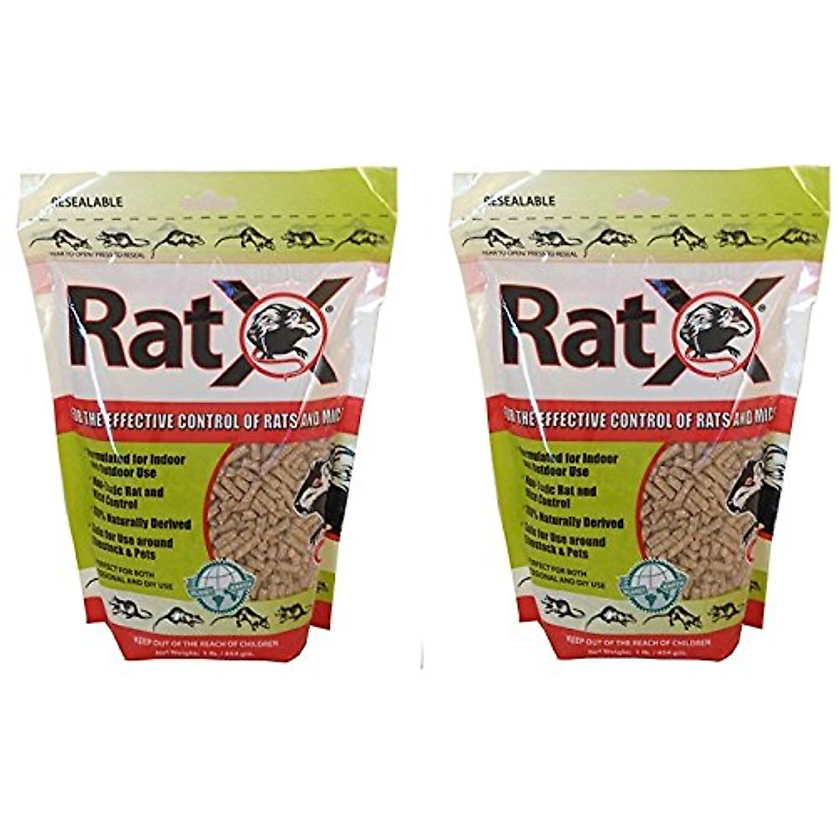 EcoClear RatX Pellets, 2 Pack of 1 Pound Each, Pet Safe Rodent Extermination