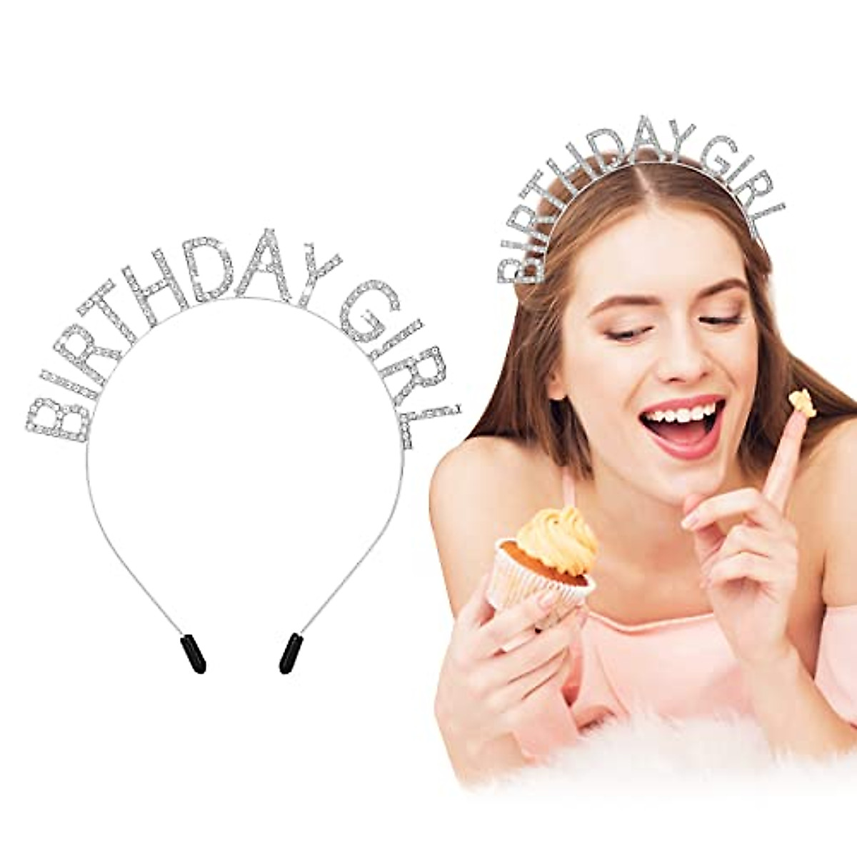 WLLHYF Birthday Crowns Girl Headband Birthday Sash Bling Rhinestone Hair Band Princess Tiara Sweet Happy Birthday Accessories for Women Girls Party Valentine's Day Festival Decorations