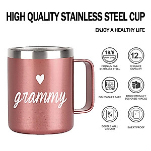 Aletege Grammy Gift Grammy Stainless Steel Insulated Mug with Handle Birthday Mothers Day Gifts for Grammy Grandma from Grandchildren 12OZ Rose Gold