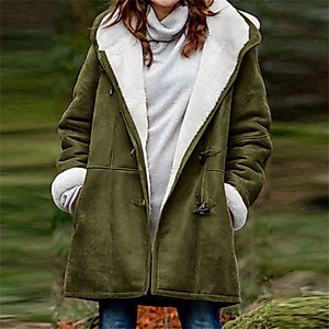 Plus Size Winter Coats for Women 2024 Warm Sherpa Fleece Lined Distressed Jackets Hooded Parka Faux Suede Pea Coat Outerwear, women coat winter jackets for women plus size, Army Green 3x