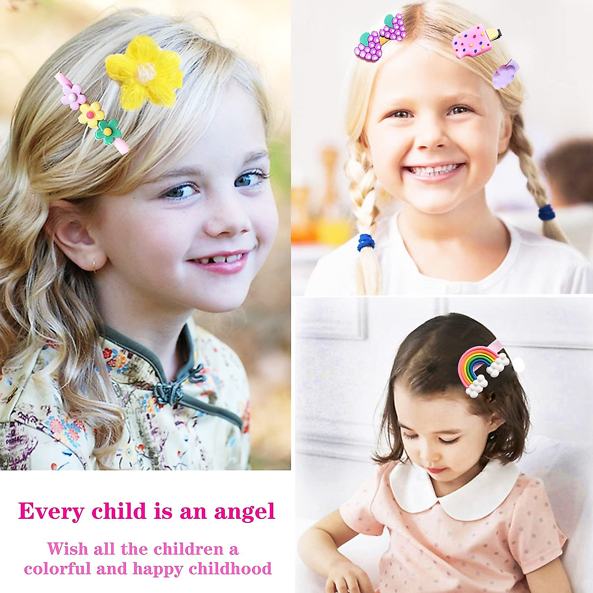 58PCS Baby Hair Clip, Toddler Girls Hair Accessories, Kids Hair Clips for Styling, Flower Candy Fruits Rainbow Cute Hair Clips for Girls