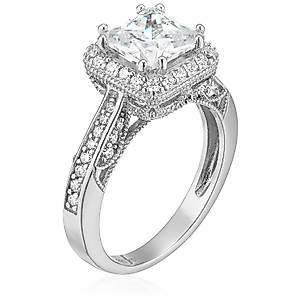 Sterling Silver Pave mm Princess Cut Cubic Zirconia Engagement Ring