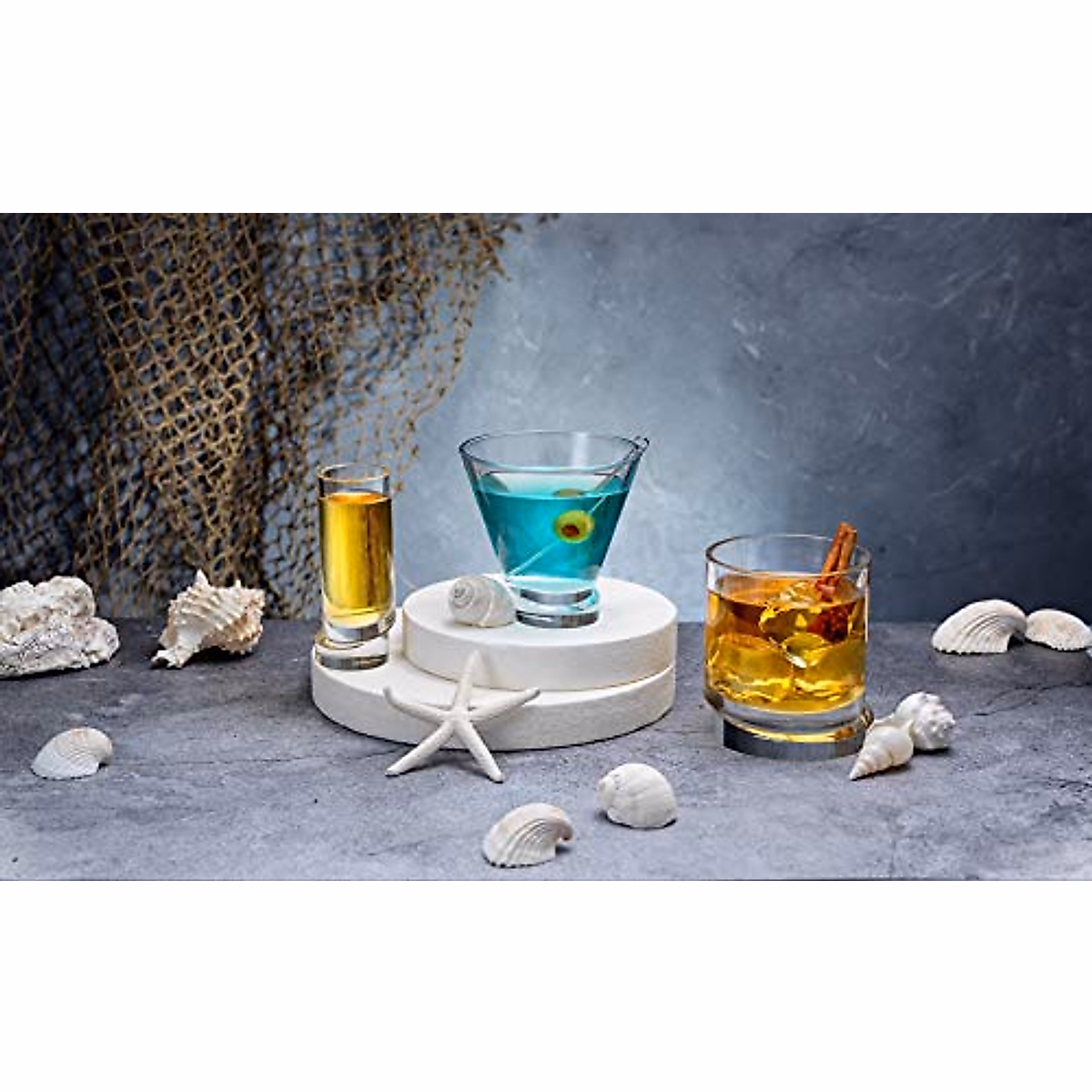 JoyJolt Aqua Vitae Martini Glass Set of 2. Crystal Glassware, Round Drinking Glasses with Off Set Base. Stemless Cocktail Glasses and Dessert Glasses. Unique Christmas Gifts