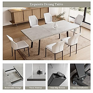 Zerifevni 7 Piece Dining Table Set, 62 Inch Modern Kitchen Table with 6 Dining Chairs for 4-6 Person, Expandable MDF Dining Table with Steel Legs for Dining Room, Kitchen, Save Space