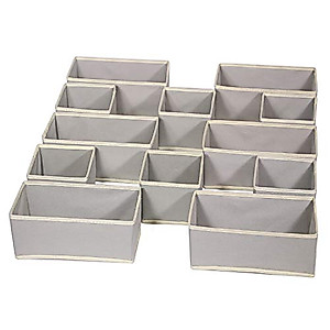 DIOMMELL Foldable Cloth Storage Box Closet Dresser Drawer Organizer Fabric Baskets Bins Containers Divider for Clothes Underwear Bras Socks Lingerie Clothing, Set of 12 Grey 066