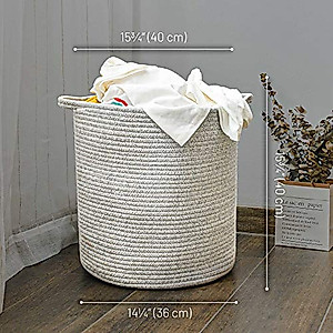 Labcosi Cotton Rope Laundry Basket with Handle-15”x15”x14”, Nursery Hamper and Storage Bin for Blanket, Pillows and Stuffed Animals