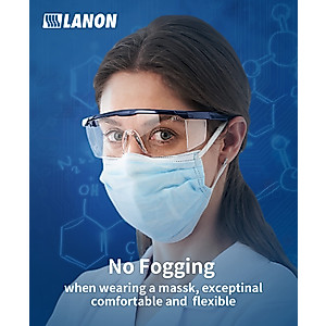 LANON 3 Pack Anti-Fog Safety Goggles with Ajustable Temples, 2.5 Times ANSI Z87.1 Double-sided Antifog, Side Protection, High Transmission, Lightweight