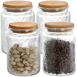 Jucoan 4 Pack 24oz Vintage Glass Jar with Lid, Retro Glass Storage Jar Canister with Airtight Wooden Lid, Glass Canister Container for Coffee Beans, Dried Food, Kitchen Pantry