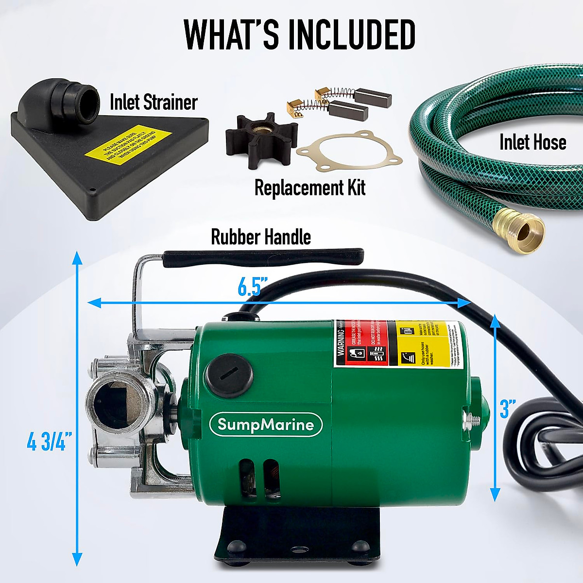SumpMarine Water Transfer Pump, 115V 330 Gallon Per Hour - Portable Electric Utility Pump with 6' Water Hose Kit - To Remove Water From Garden, Hot Tub, Rain Barrel, Pool, Ponds, Aquariums, and More