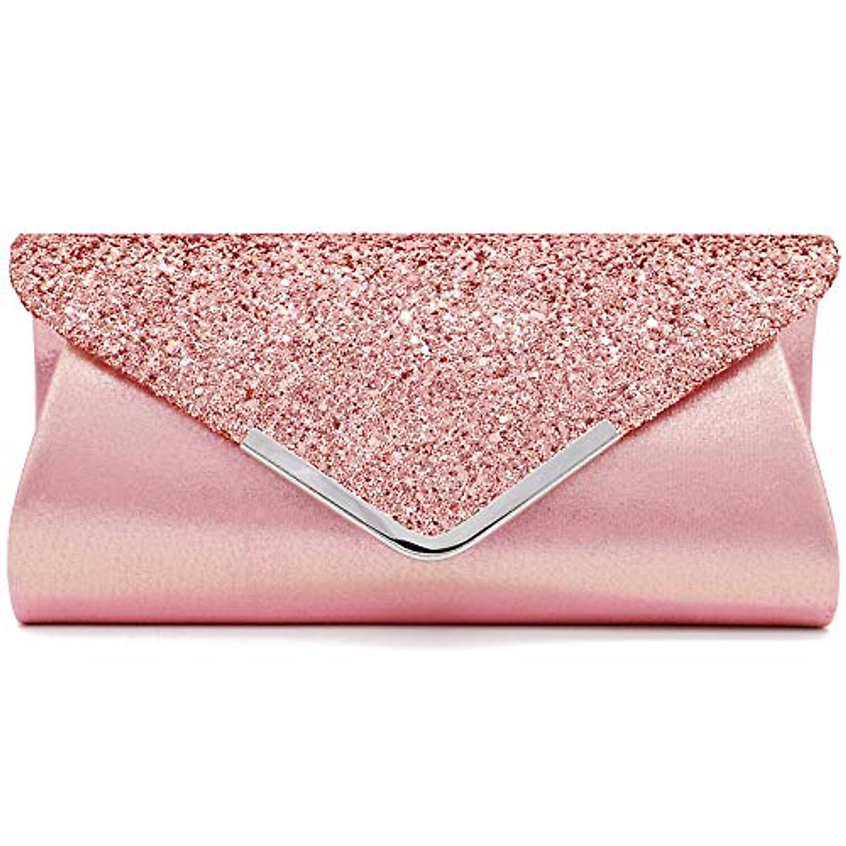 ZIUMUDY Sparkly Glitter Evening Envelop Clutches Shoulder Chain Bags Bridal Wedding Clutch Purse Wallet (Pink)