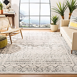 SAFAVIEH Tulum Collection Area Rug - 8' x 10', Ivory & Grey, Moroccan Boho Distressed Design, Non-Shedding & Easy Care, Ideal for High Traffic Areas in Living Room, Bedroom (TUL268A)