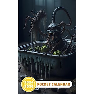 Pocket Calendar 2024 - 2026: Three-Year Monthly Planner for Purse , 36 Months from January 2024 to December 2026 | 3D rendering | Kitchen sink | Dirty dishes | Rotting food | Eerie light