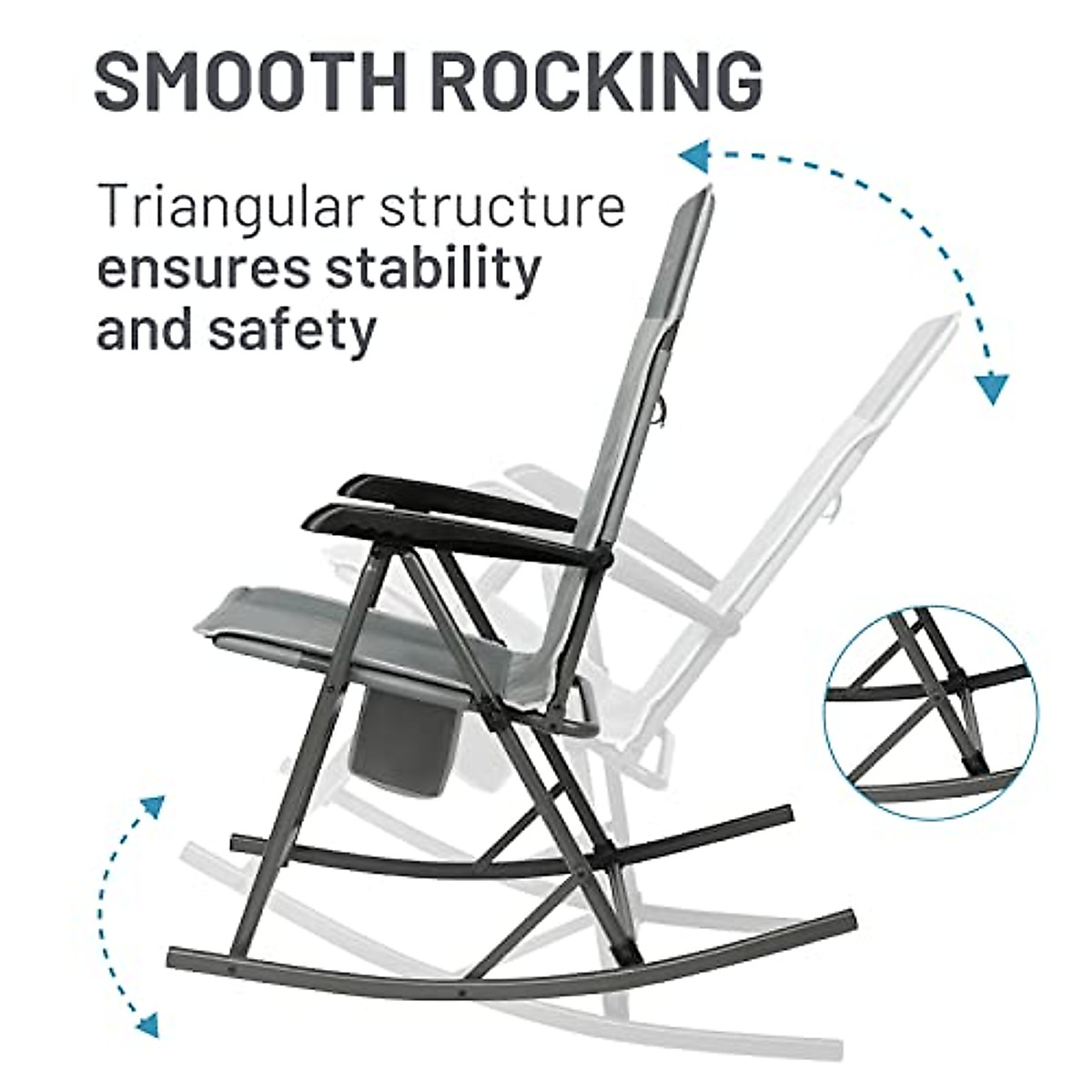 TIMBER RIDGE Padded High Back Folding Rocker Side Pocket Portable Rocking Lawn Chair Foldable for Camping Patio Garden, Supports 300 LBS, Grey