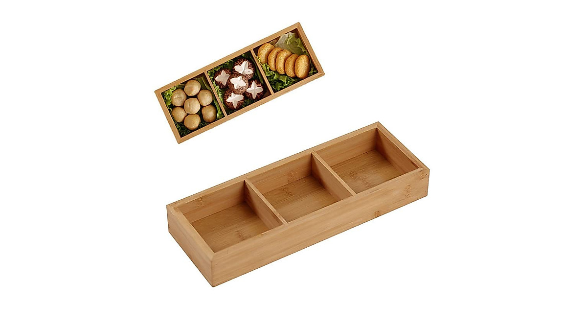 Multi-Compartment Wooden Tray for Serving Food